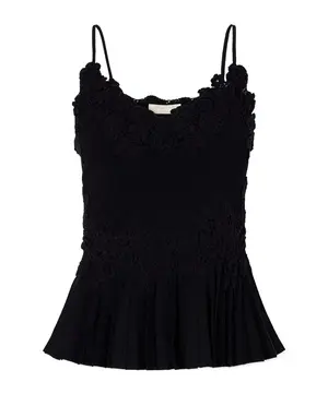 Ulla Johnson Pleated Crochet-trimmed Ribbed Jersey Tank