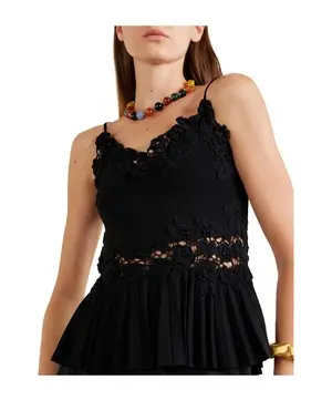 Ulla Johnson Pleated Crochet-trimmed Ribbed Jersey Tank