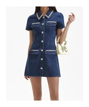 SELF-PORTRAIT Denim Collared Mini Dress