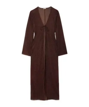 Oseree Tie-detail Metallic Stretch-knit Cover-up