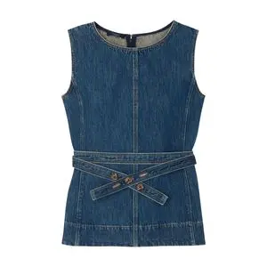 Soeur Denim Top With Belted Waist