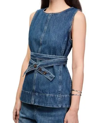 Soeur Denim Top With Belted Waist