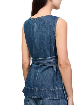 Soeur Denim Top With Belted Waist