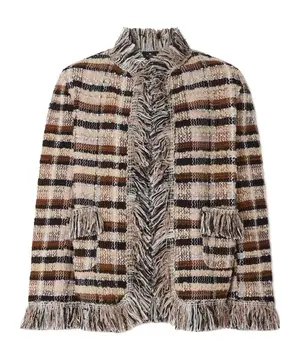Etro Fringed Checked Tweed Jacket