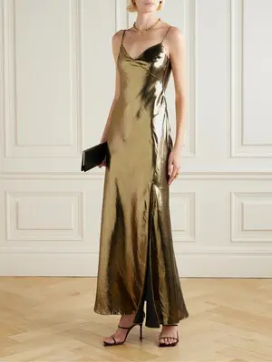 SELF-PORTRAIT Metallic Maxi Slip Dress