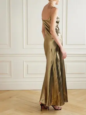 SELF-PORTRAIT Metallic Maxi Slip Dress