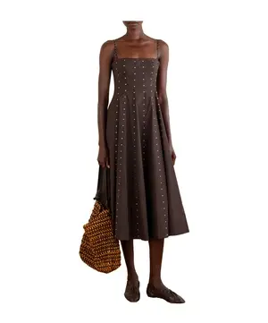 Staud Embellished Paneled Cotton-blend Poplin Midi Dress