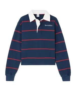 SPORTY  RICH Sporty & Rich Embroidered Striped Polo Shirt - Blue