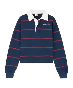SPORTY  RICH Sporty & Rich Embroidered Striped Polo Shirt - Blue
