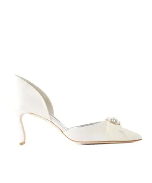 Manolo Blahnik Embellished Satin Pumps - White