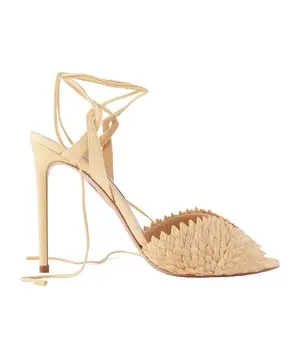 AQUAZZURA Raffia Leaf Motif Strappy Sandals