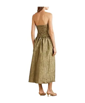 Ulla Johnson Lumina Strapless Gathered Crinkled Taffeta Midi Dress