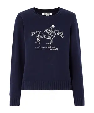 SPORTY  RICH Sporty & Rich Embroidered Crew Neck Sweater - Navy