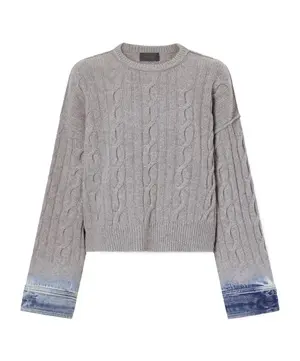 HAIKURE Karine Denim-trimmed Cable-knit Cotton Sweater