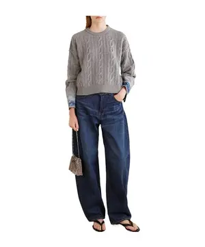HAIKURE Karine Denim-trimmed Cable-knit Cotton Sweater