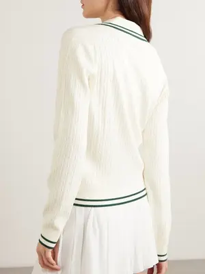 SPORTY  RICH Sporty & Rich Striped Cable-knit Polo Sweater