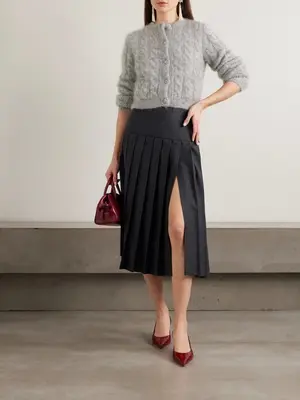 Alessandra Rich Pleated Wool Midi Skirt