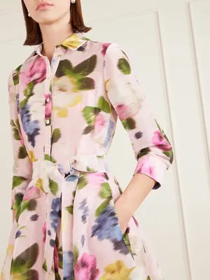Carolina Herrera Floral Print Linen Silk Maxi Dress