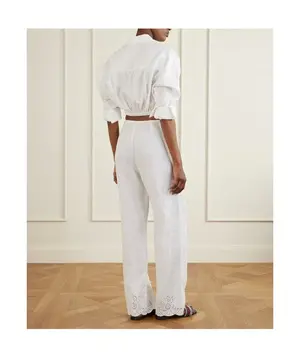 Staud Oscar Embroidered Straight Leg Linen Pants
