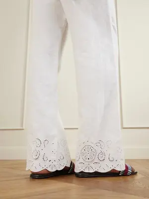 Staud Oscar Embroidered Straight Leg Linen Pants
