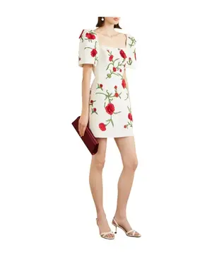 Carolina Herrera Embellished Floral Silk-faille Mini Dress