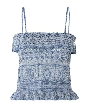 Etro Cropped Ruffled Pointelle-knit Cotton-blend Top