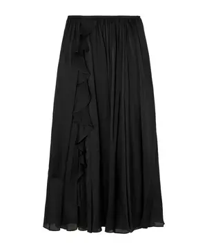 Ulla Johnson Zena Asymmetric Ruffled Pleated Silk-chiffon Midi Skirt