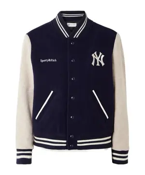 SPORTY  RICH Sporty & Rich Embroidered Wool Felt Bomber Jacket