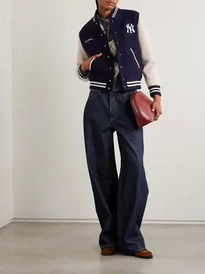 SPORTY  RICH Sporty & Rich Embroidered Wool Felt Bomber Jacket
