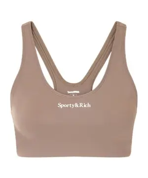 SPORTY  RICH Logo-print Stretch-jersey Sports Bra - Sand-colored