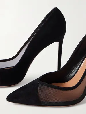 AQUAZZURA Mesh-paneled Suede Pumps