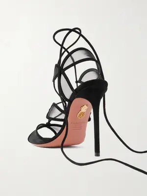 AQUAZZURA Suede Trimmed Mesh Sandals