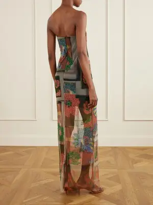 Staud Floral Collage Strapless Midi Dress