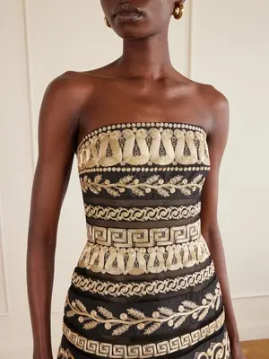 Carolina Herrera Strapless Embroidered Mini Dress