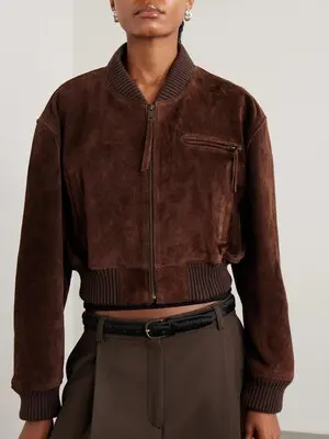ARMA Cropped Suede Zip-up Bomber Jacket