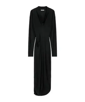 LEMAIRE V-neck Maxi Dress With Belted Waist And Draped Pocket