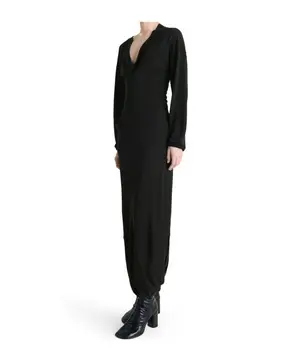 LEMAIRE V-neck Maxi Dress With Belted Waist And Draped Pocket
