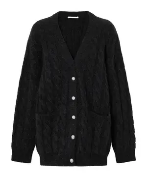 Alessandra Rich Sequin-embellished Cable-knit Cardigan - Black