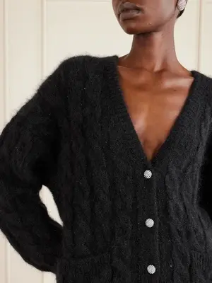 Alessandra Rich Sequin-embellished Cable-knit Cardigan