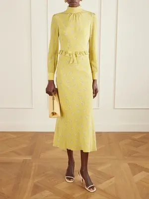 Alessandra Rich Floral Print Dress With Ruffled Bow Embellishment