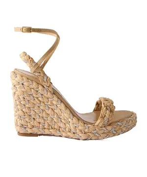 AQUAZZURA Raffia Wedge Sandals With Crystal Embellishments - No