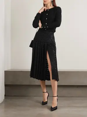 Alessandra Rich Sequined Pleated Midi Skirt