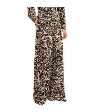 Ulla Johnson Black White Animal Print Wide Leg Silk Trousers