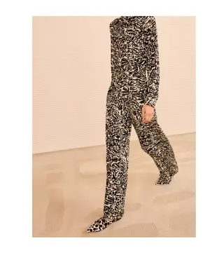 Ulla Johnson Black White Animal Print Wide Leg Silk Trousers