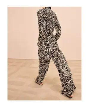 Ulla Johnson Black White Animal Print Wide Leg Silk Trousers