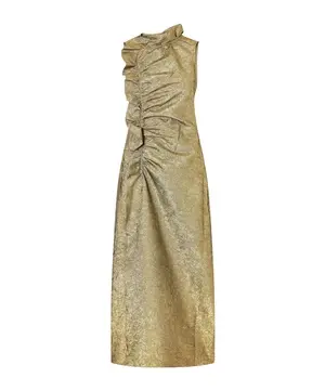 Ulla Johnson Asymmetric Ruffled Metallic Taffeta Midi Dress