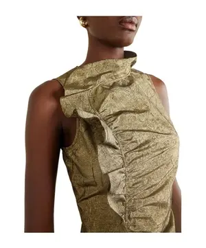 Ulla Johnson Asymmetric Ruffled Metallic Taffeta Midi Dress