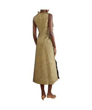Ulla Johnson Asymmetric Ruffled Metallic Taffeta Midi Dress