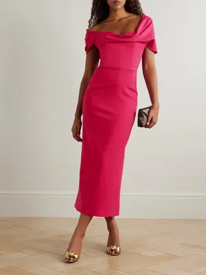 Carolina Herrera Off-the-shoulder Draped Wool Blend Dress
