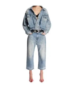 R13 Button-front Denim Jacket With Classic Collar And Drop Shoulder
